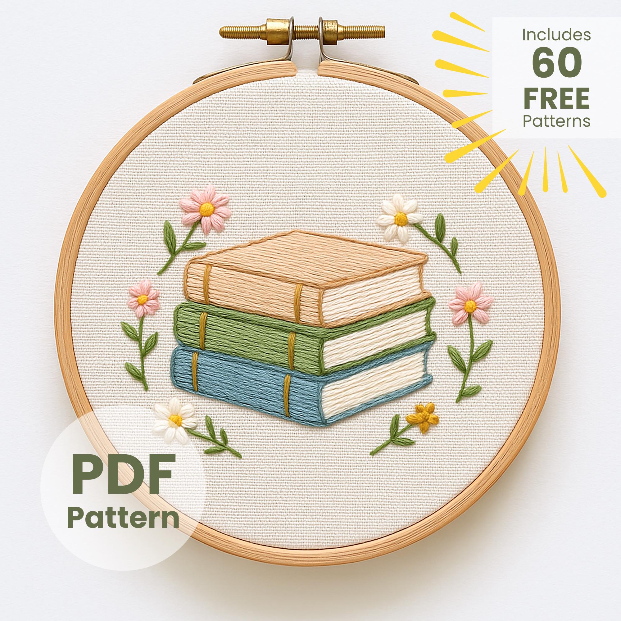 Floral Book Stack Embroidery Pattern: Modern DIY Stitching (PDF ...