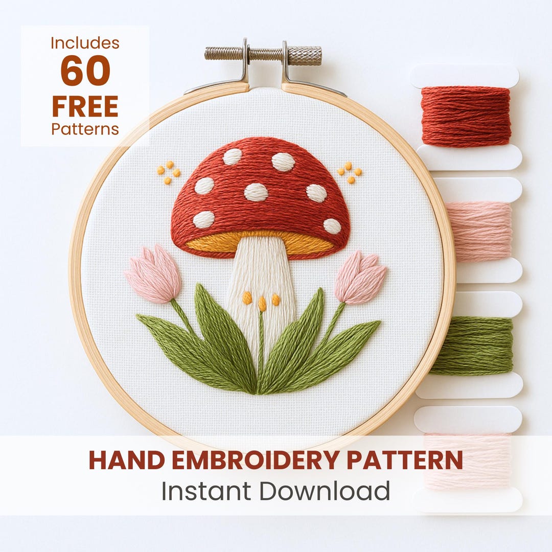 Toadstool Tulip Embroidery Pattern, Beginner Friendly, Handmade Design ...