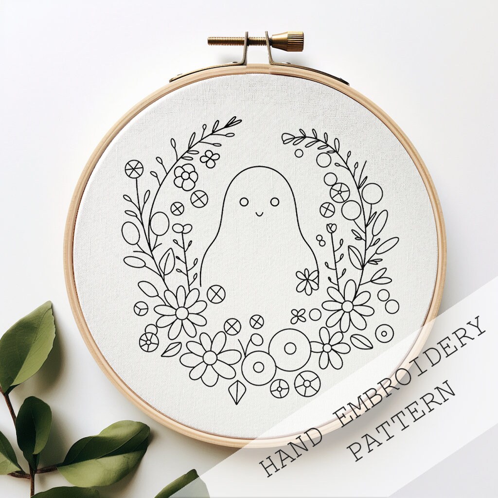 Cute Ghost Embroidery Pattern, Halloween Embroidery Pattern, Spooky ...