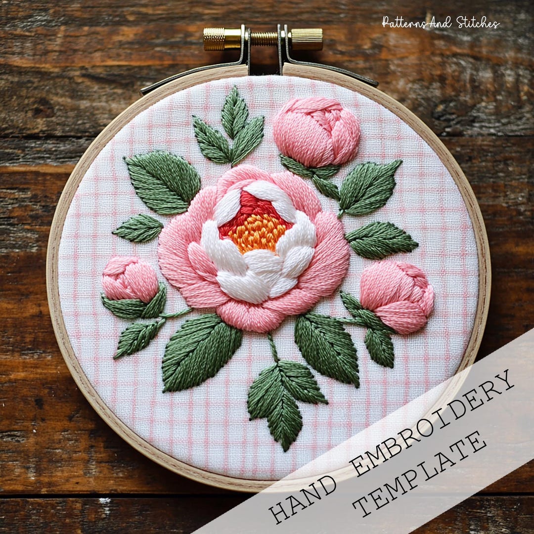Pink Peony Hand Embroidery Pattern: Floral Botanical Design (PDF File ...