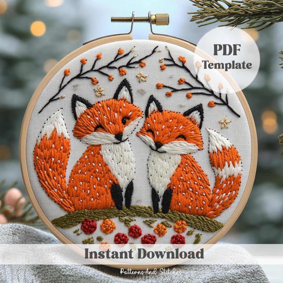 Fox Hand Embroidery Pattern, Cute Fox Embroidery Art, Fall Decor ...