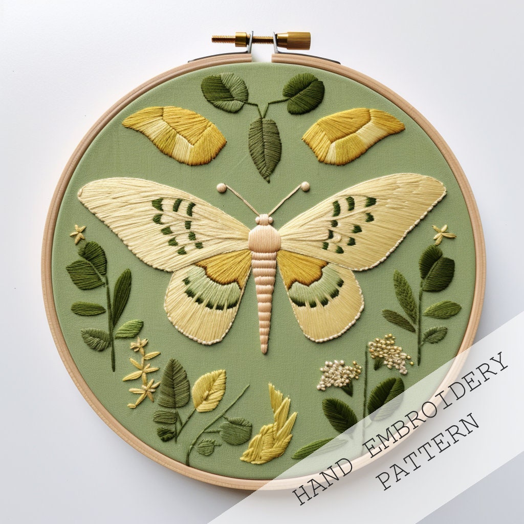 Detailed Moth Embroidery Pattern, Symmetrical Hoop Art, Insect Lovers ...