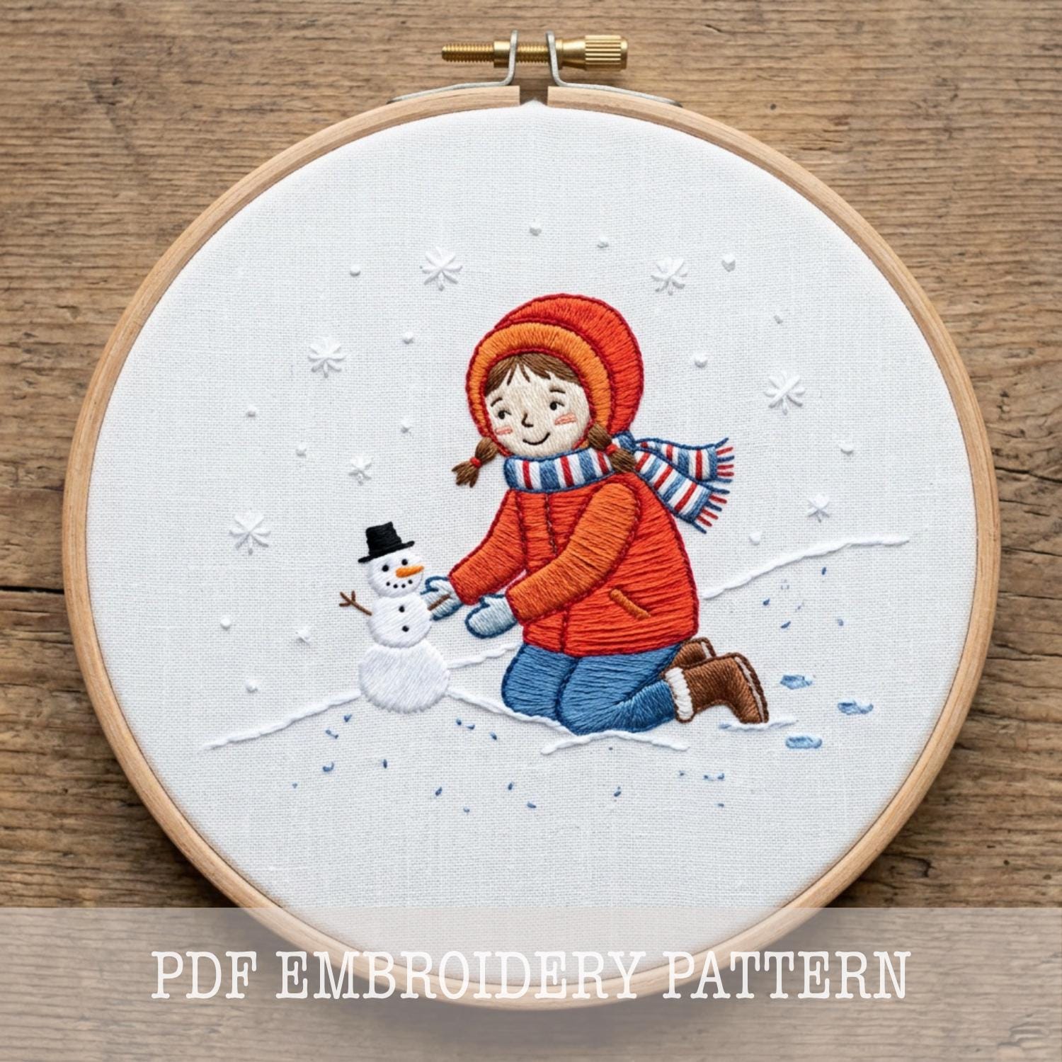 Winter Girl Snowman Embroidery Pattern PDF Instant Download Snow Scene ...