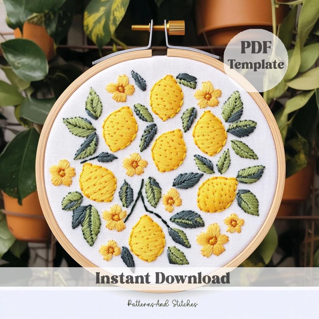 Lemons Hand Embroidery Pattern: Summer Fruit Hoop Art, Printable ...