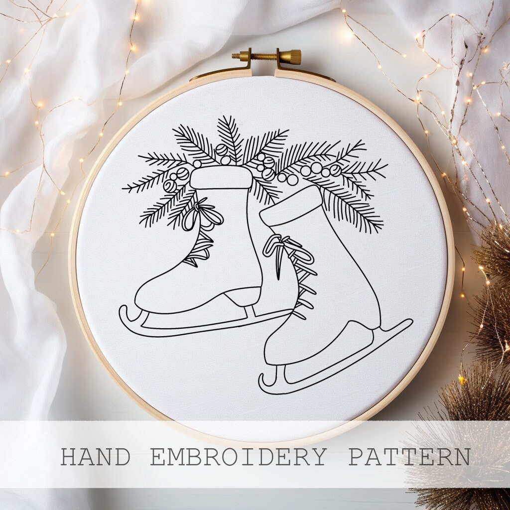 Red Floral Ice Skates Embroidery, DIY Winter Activity PDF Pattern ...