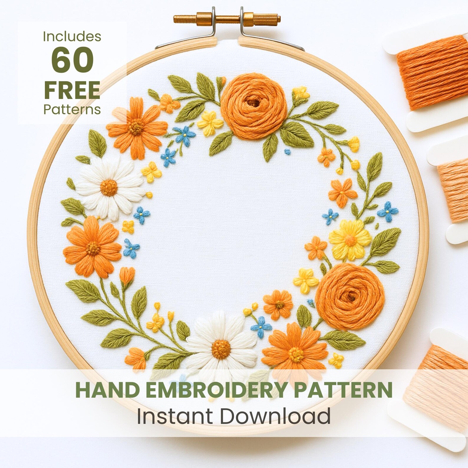 Floral Wreath Hand Embroidery Pattern: Beginner Template (PDF Download ...
