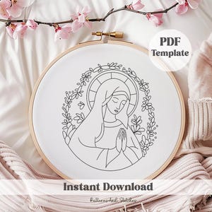 Hand Embroidery Pattern, Virgin Mary Embroidery Design, Christian ...