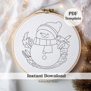 Snowman Hand Embroidery Pattern: Winter Christmas Design, Handmade Art ...