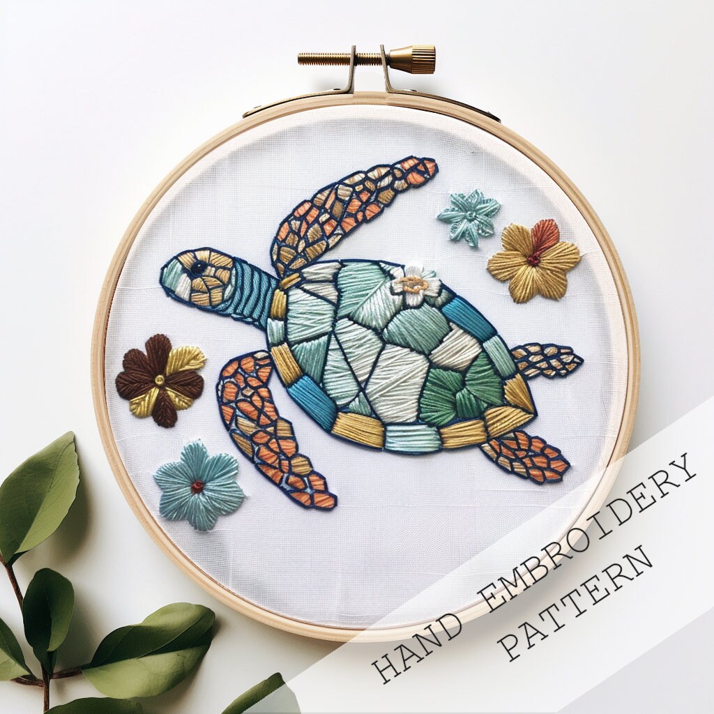 Turtle Embroidery Pattern, Aesthetic Turtle Needlepoint Pattern, Ocean ...