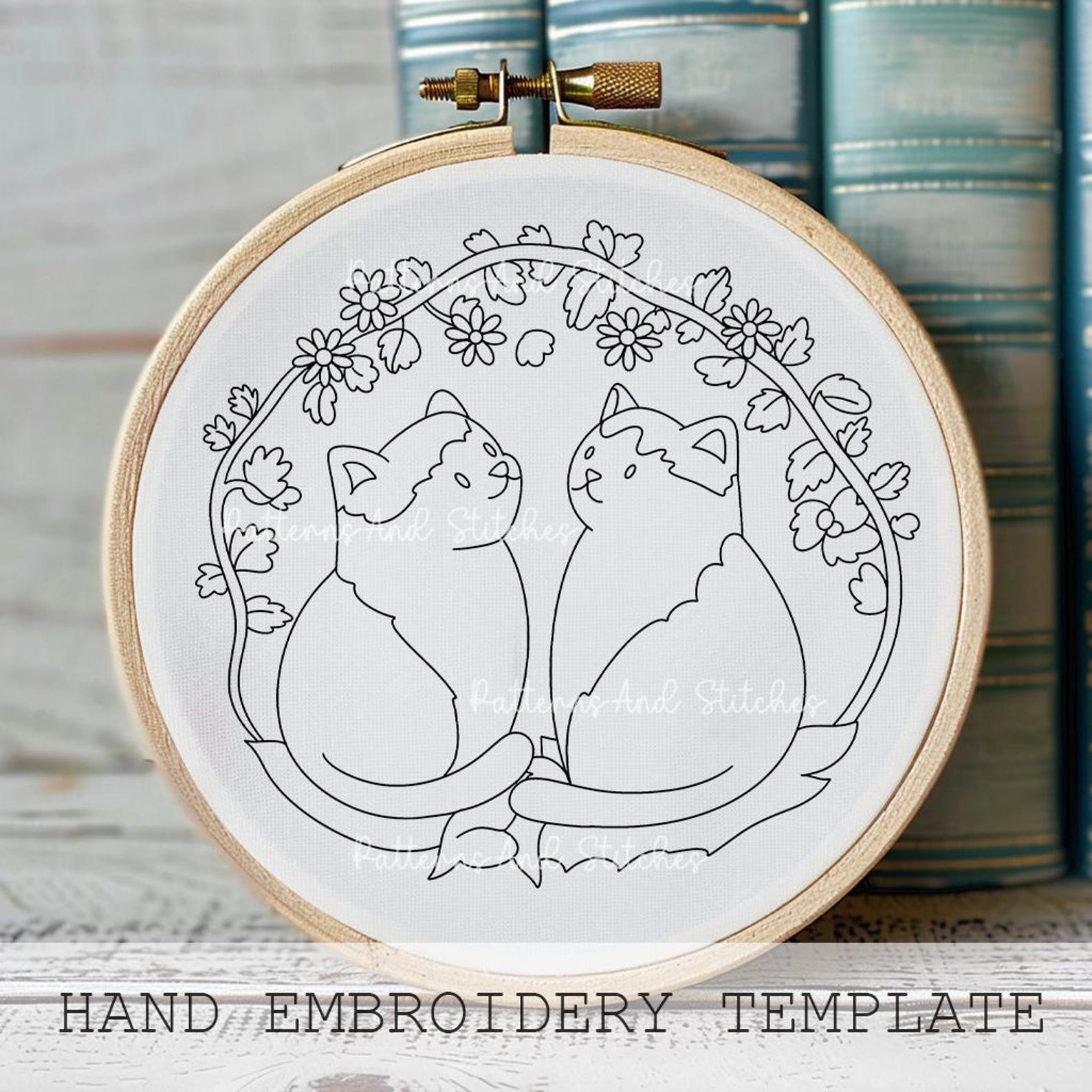 Cats Floral Embroidery Pattern: DIY Animal Design, Hoop Art (PDF ...