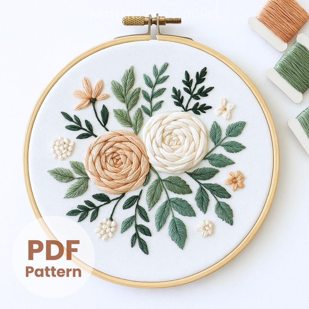 Floral Bouquet Embroidery Pattern: 6 Sizes, Beginner Friendly Modern ...