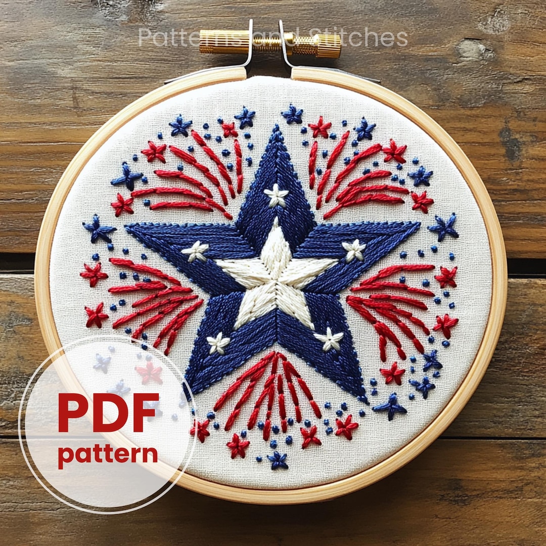 USA Star Embroidery Pattern, Patriotic Star Embroidery, Star Embroidery ...