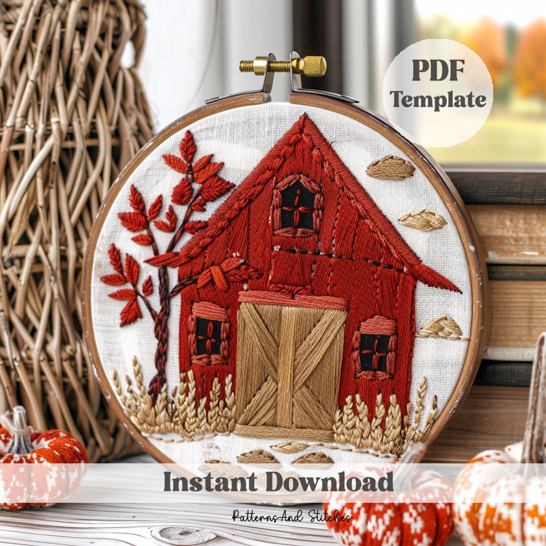 Red Barn Embroidery, Barn Embroidery Pattern, Farmhouse Pattern, Farm ...