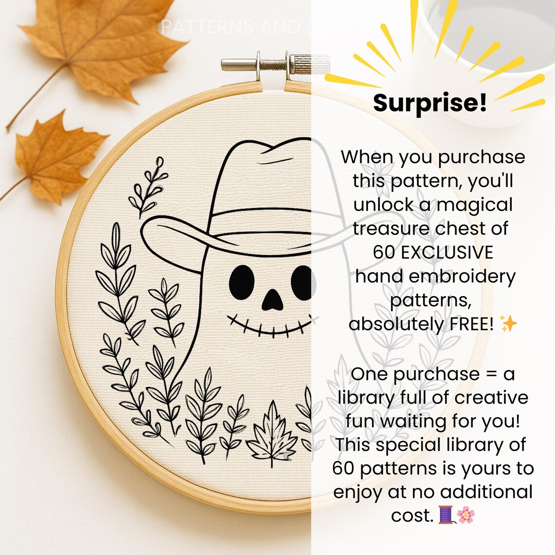 Retro Cowboy Ghost Hand Embroidery Pattern: Halloween Decor, Instant ...