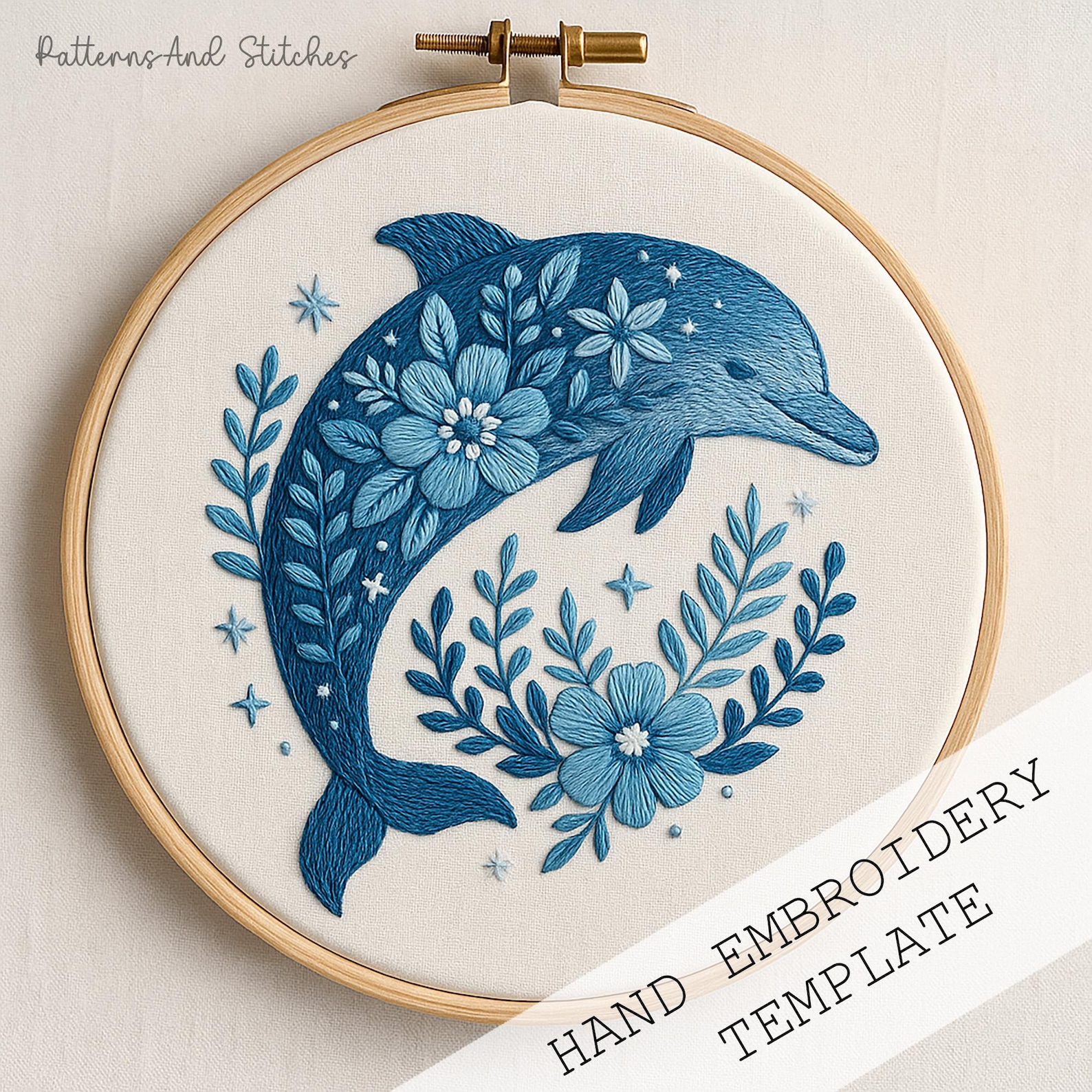 Floral Dolphin Embroidery Pattern: Beginner-friendly Ocean Design (PDF ...