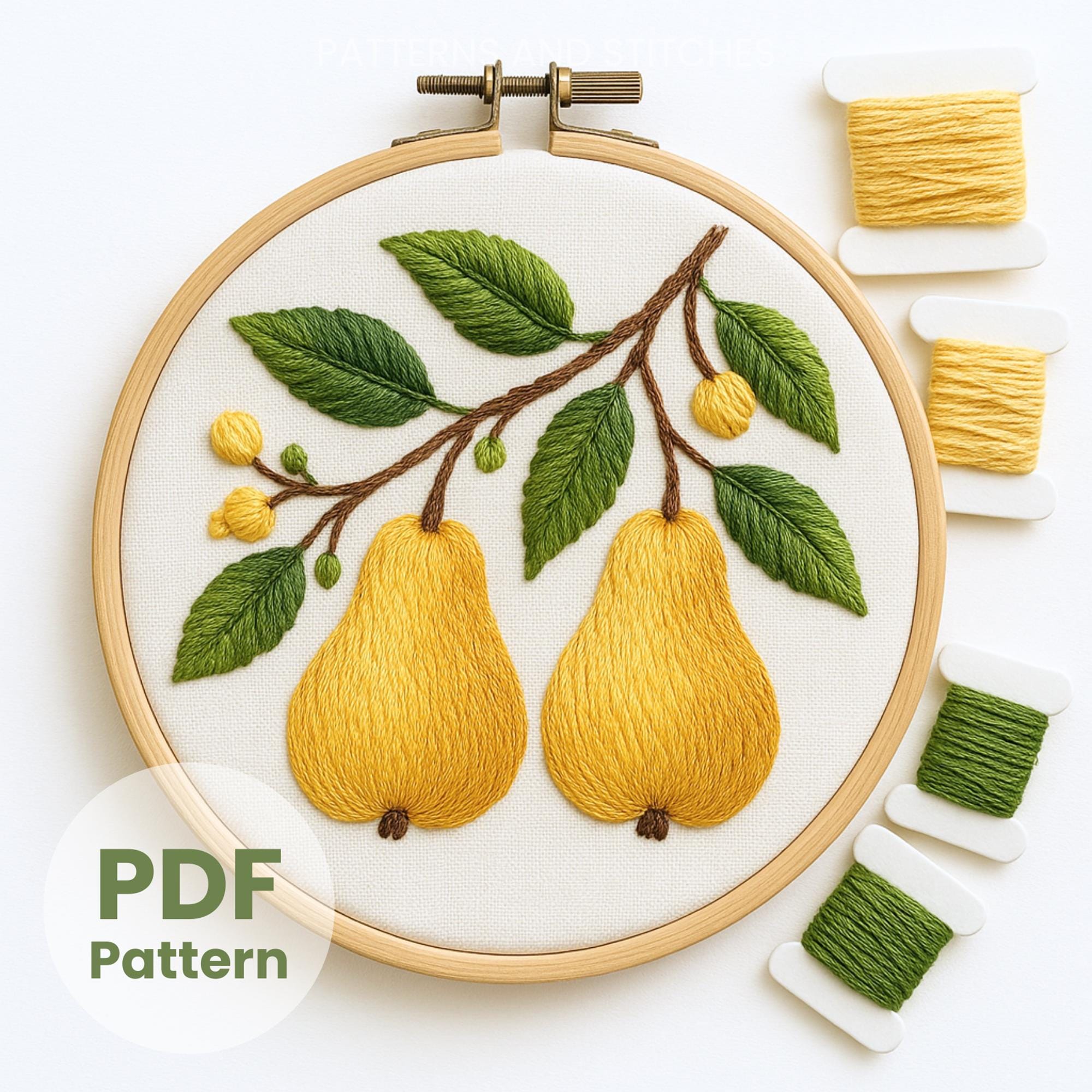 Pears Hand Embroidery Pattern: Cottagecore Fruit Design, Needle Art ...