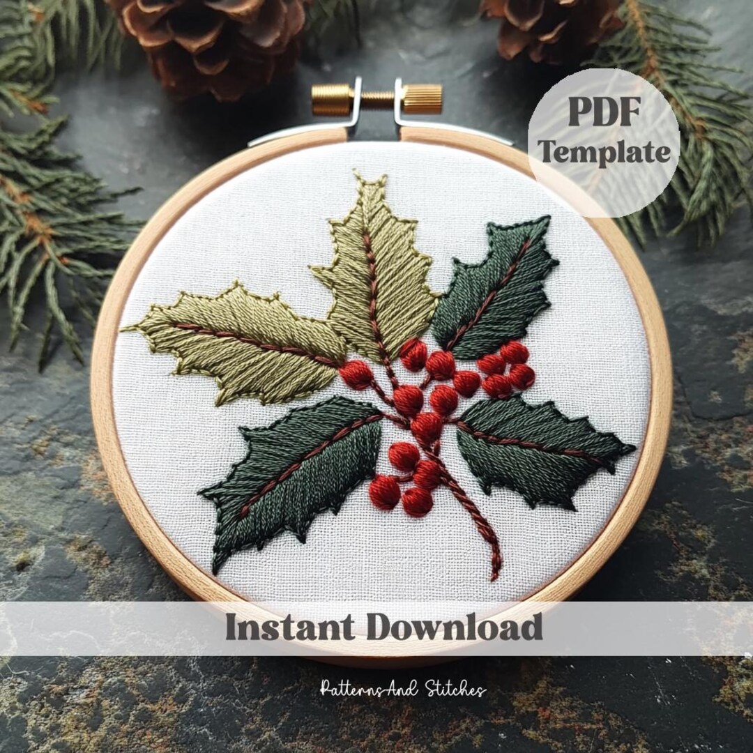 Holly Berries Embroidery Pattern: Christmas Hoop Art (PDF Pattern) - Etsy