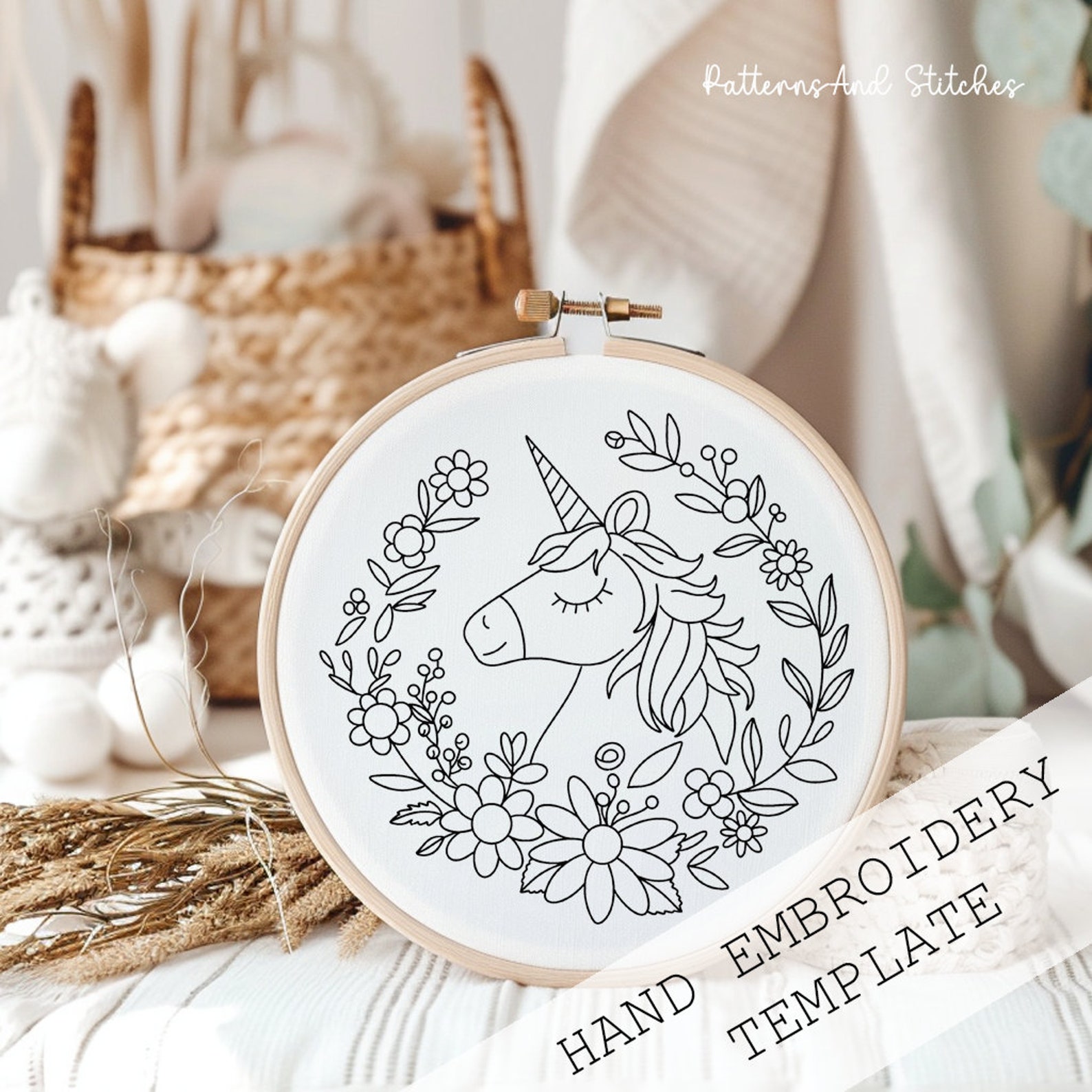 Unicorn Floral Embroidery Pattern: Fantasy Horse Design, Nursery Decor ...