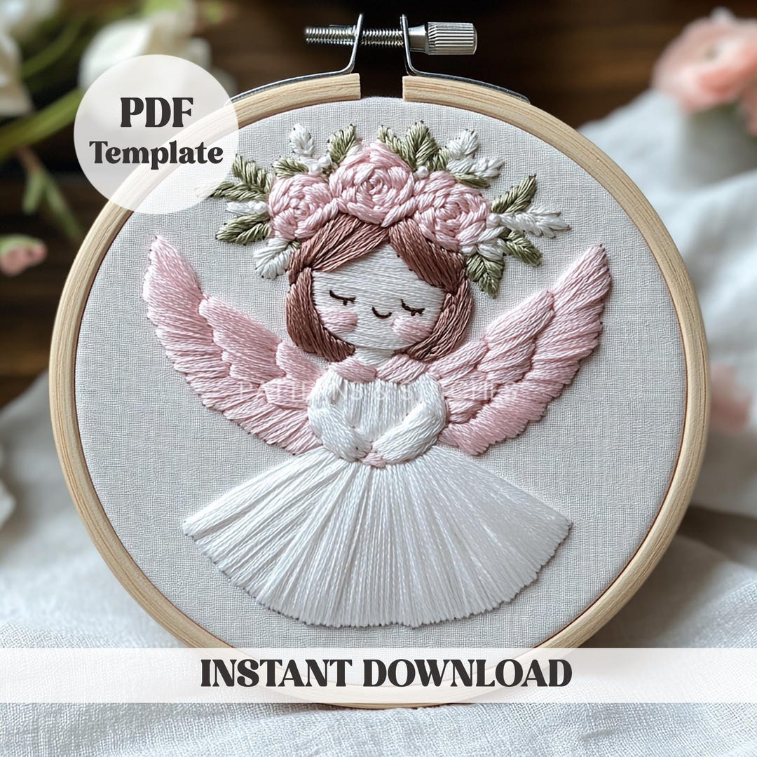 Cute ANGEL Embroidery Pattern, Christian Baptism Keepsake DIY, Catholic ...
