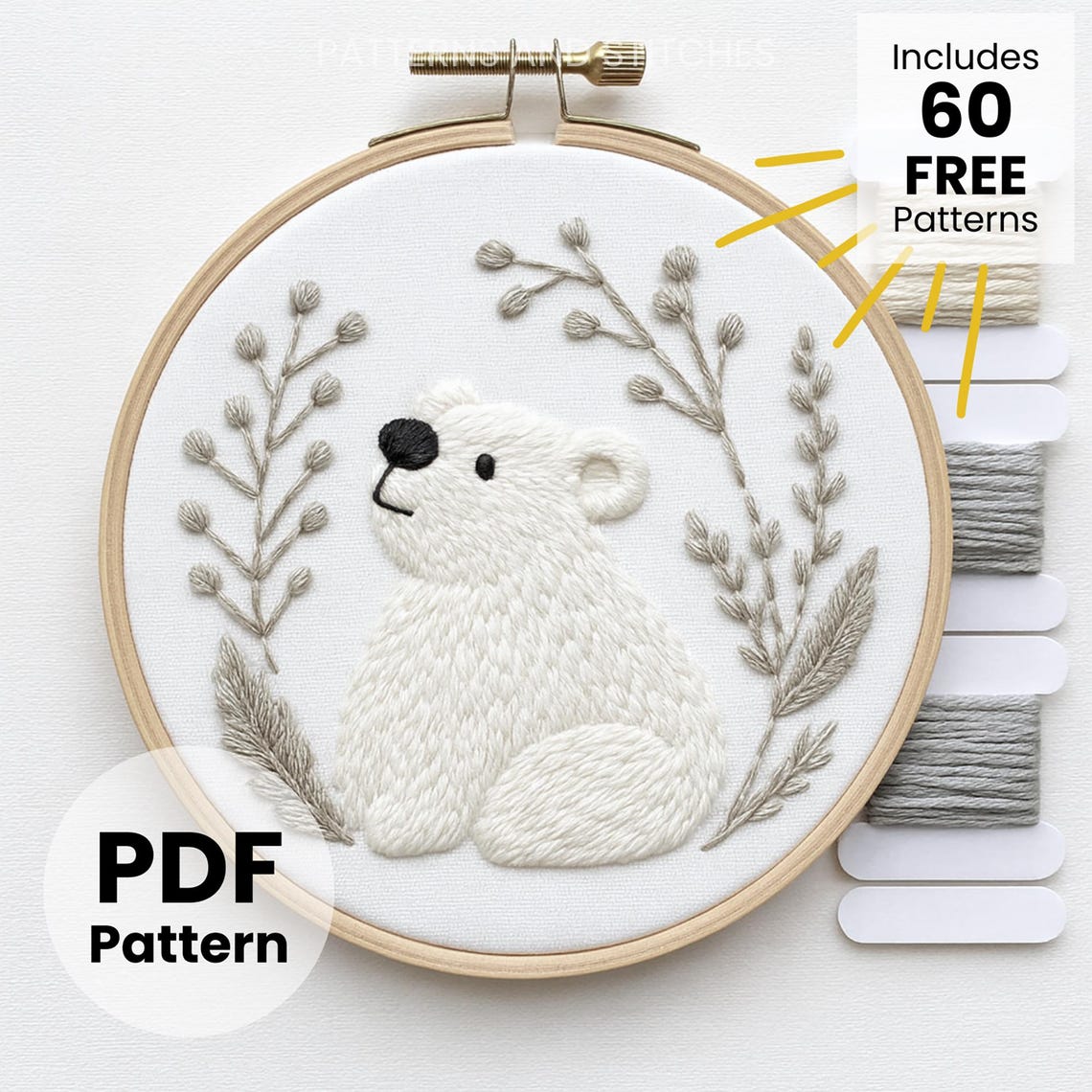 Baby Bear Hand Embroidery Pattern: DIY Spring Hoop Art, Needlework (PDF ...