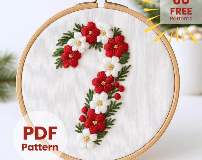Candy Cane Hand Embroidery Pattern, Christmas Candy, Candy Cane ...