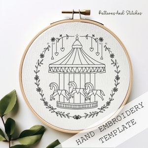 Carousel Horse Embroidery Template, Instant Download, Easy Embroidery ...