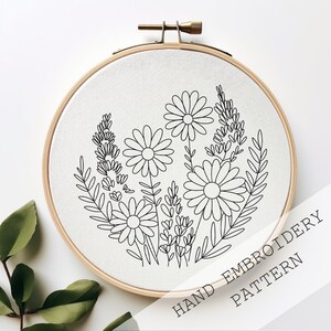 Wild Daisy Embroidery Pattern, Botanical Embroidery, PDF Pattern ...