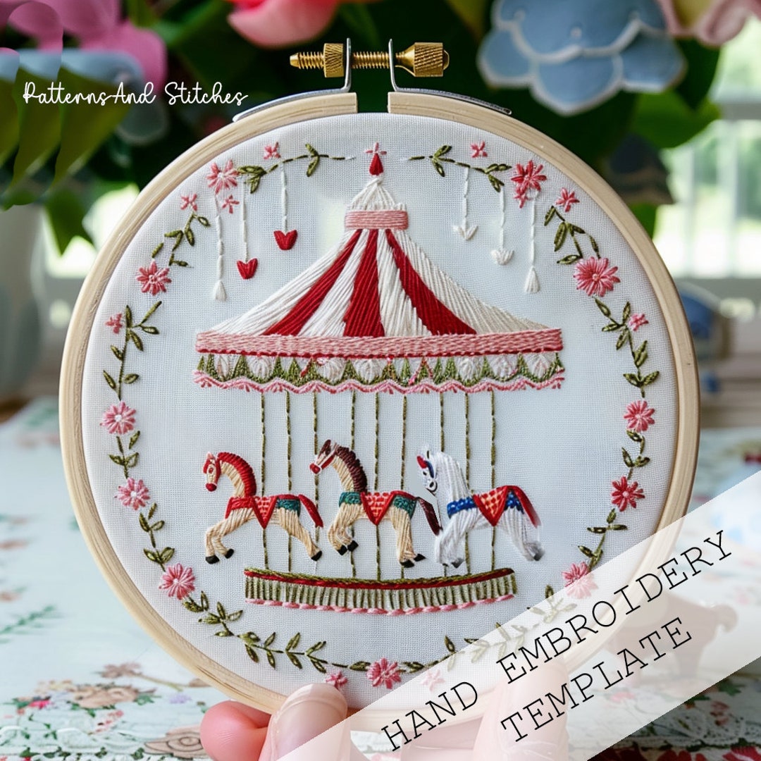 Carousel Horse Embroidery Template, Instant Download, Easy Embroidery ...