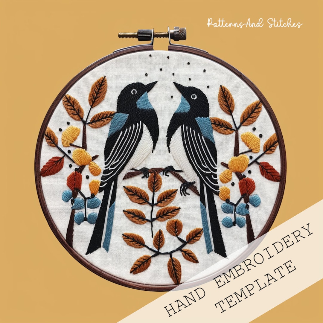 Magpie Bird Embroidery Pattern: Modern Cottagecore Decor , Slow Craft ...