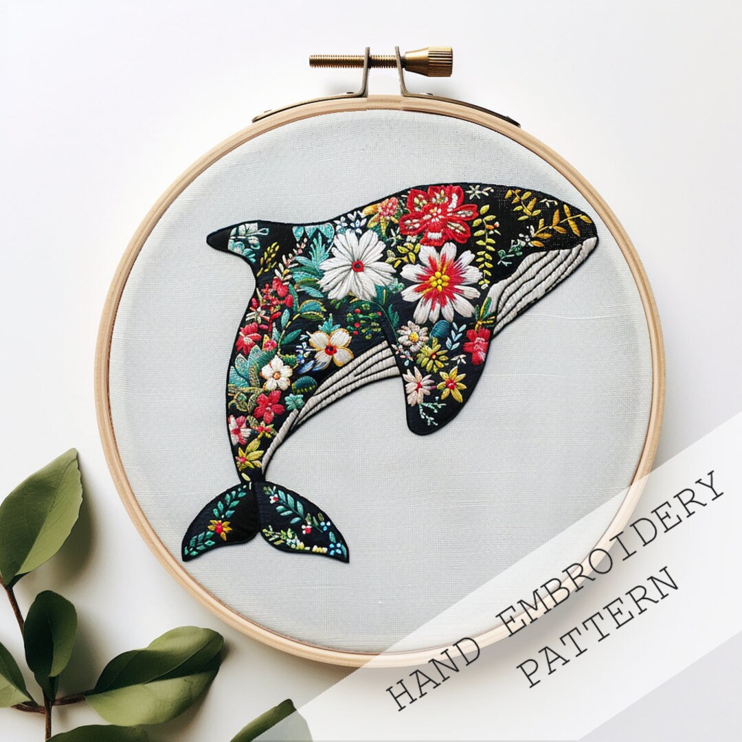 Floral Whale Embroidery Pattern: Ocean Life Hoop Art, Printable ...