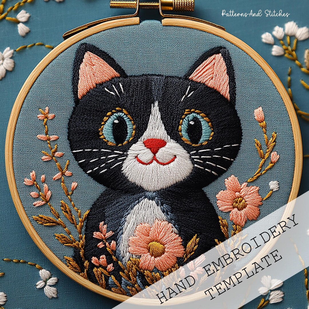 Cat Embroidery Pattern: Simple Kitten Design for Beginners (PDF) - Etsy