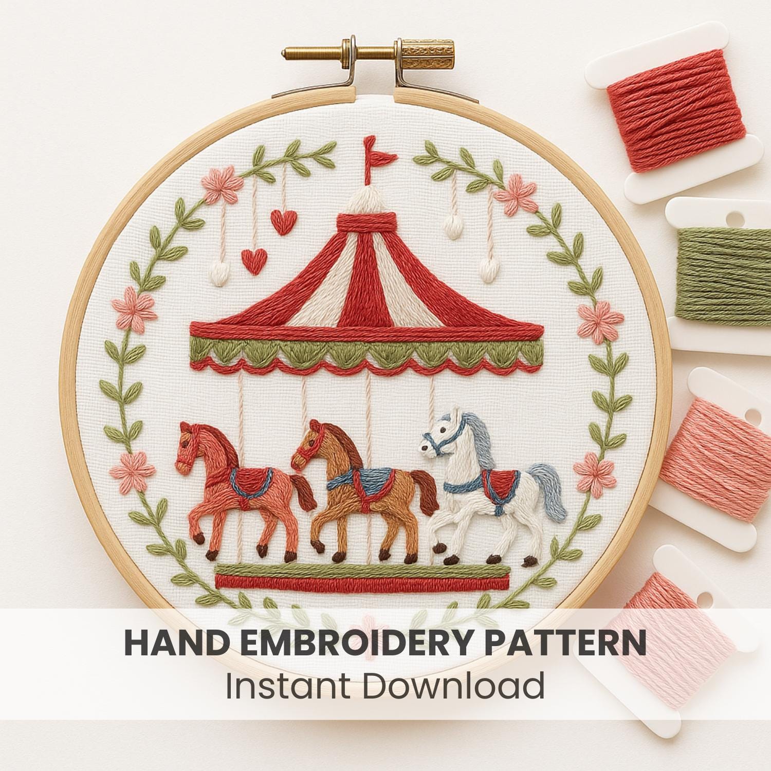Carousel Horse Hand Embroidery Pattern: Modern Winter Craft, Kids Room ...