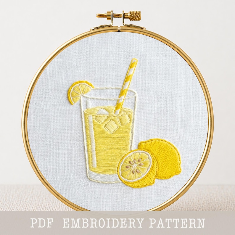 Lemonade Embroidery Pattern PDF Digital Download Citrus Hoop Art ...