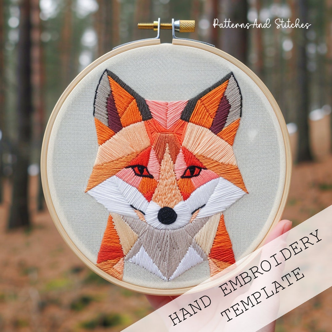 Geometric Fox Embroidery Pattern, Embroidery Hoop Art, Stitching, Quilt ...