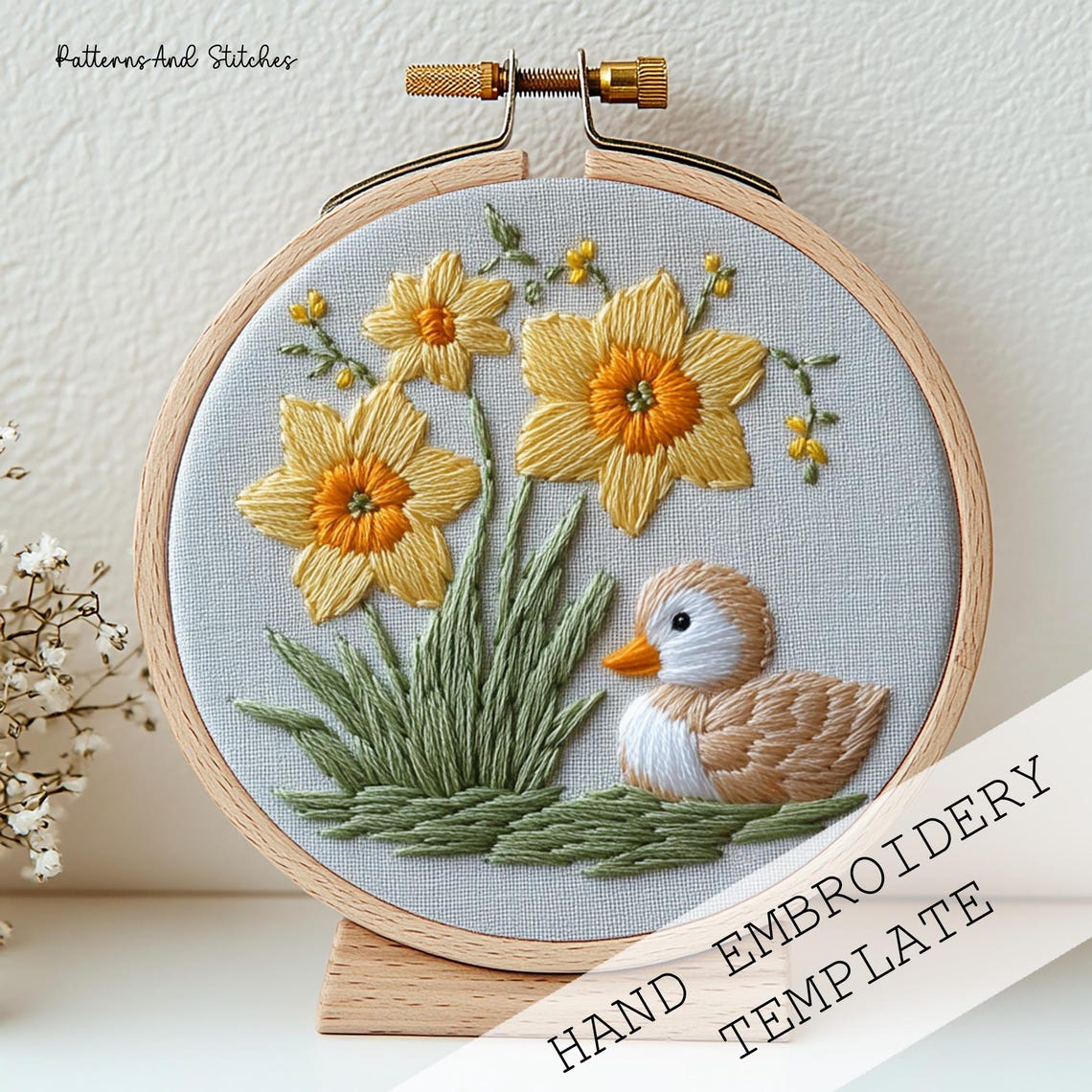 Duckling & Daffodils Embroidery Pattern: Farm Nursery Art (PDF) - Etsy