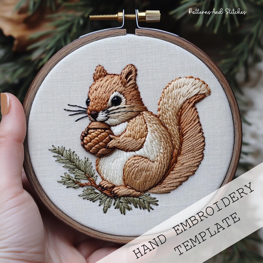 Squirrel Embroidery Pattern, Embroidery Template, Squirrel Needlepoint ...