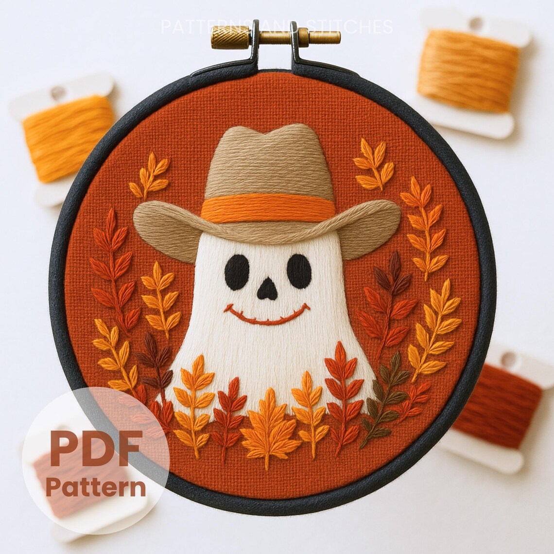 Retro Cowboy Ghost Hand Embroidery Pattern: Halloween Decor, Instant ...
