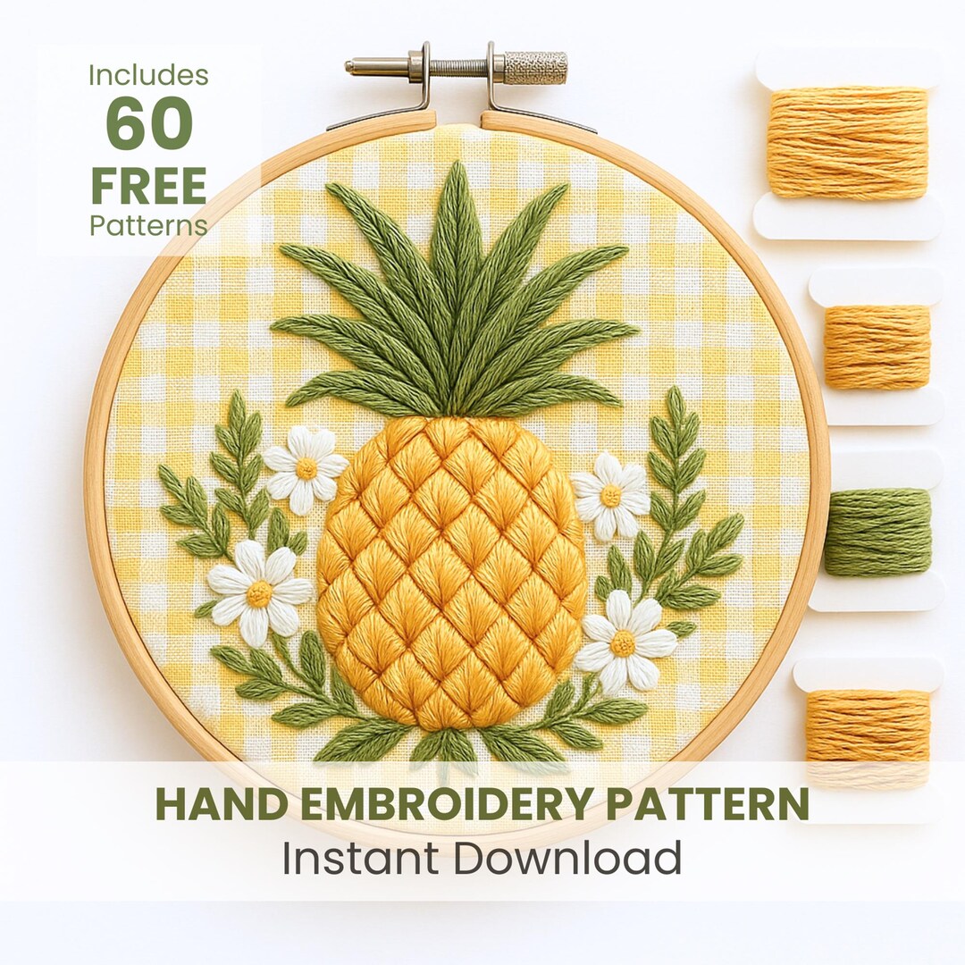 Pineapple Hand Embroidery Pattern, Vibrant Fruit Embroidery Design ...