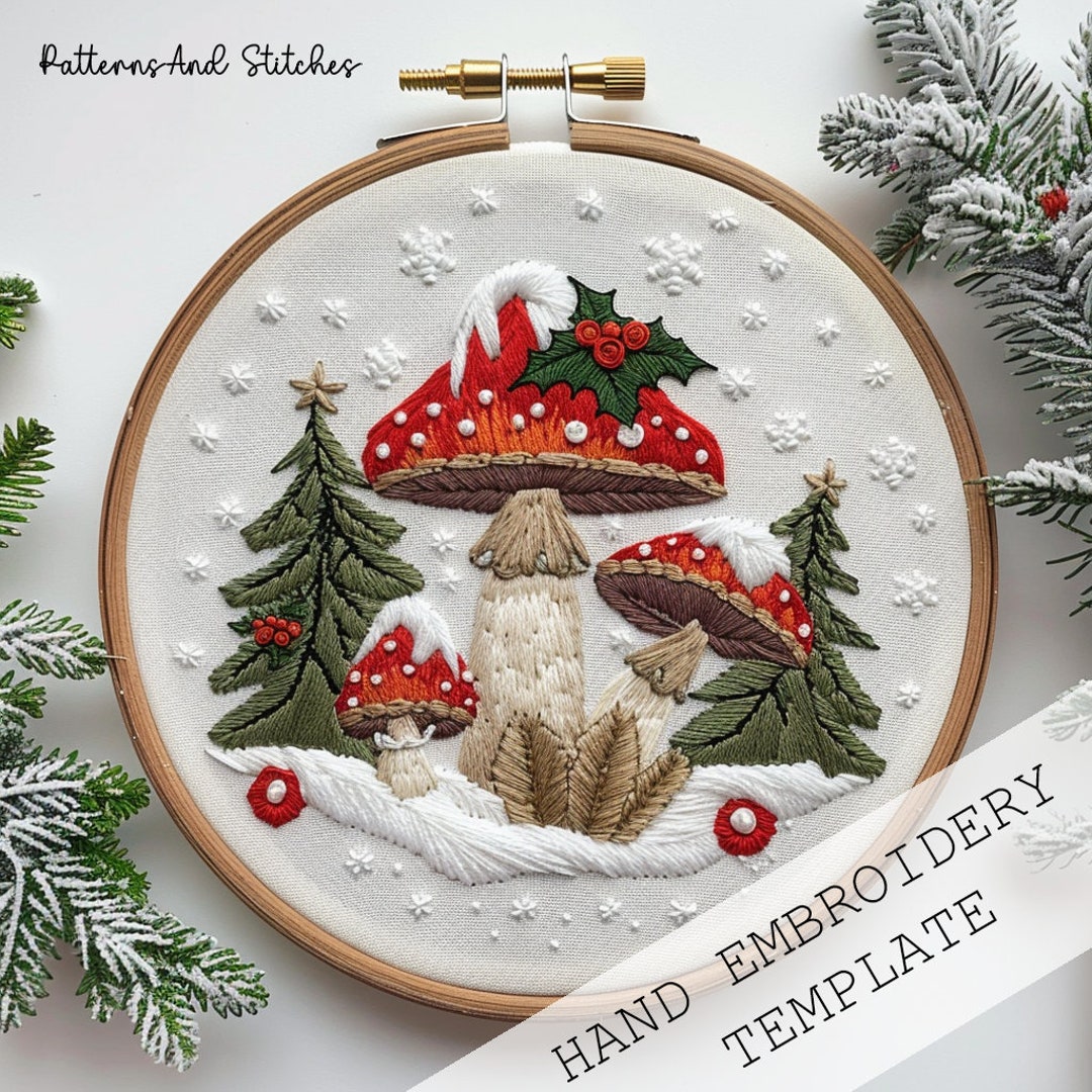 Christmas Mushrooms Embroidery Template, Instant Download, Modern ...