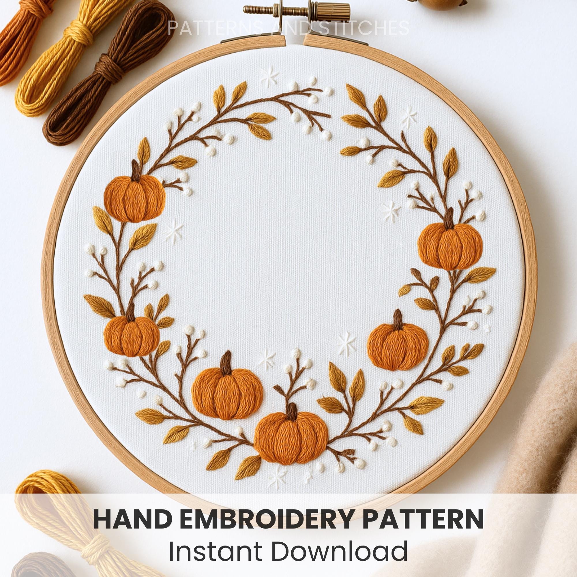 Pumpkins Wreath Hand Embroidery Pattern: Autumn Witchy Design (DIY PDF ...