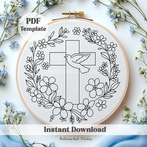 PDF Pattern, Floral Cross Hand Embroidery Pattern, Cross Embroidery ...