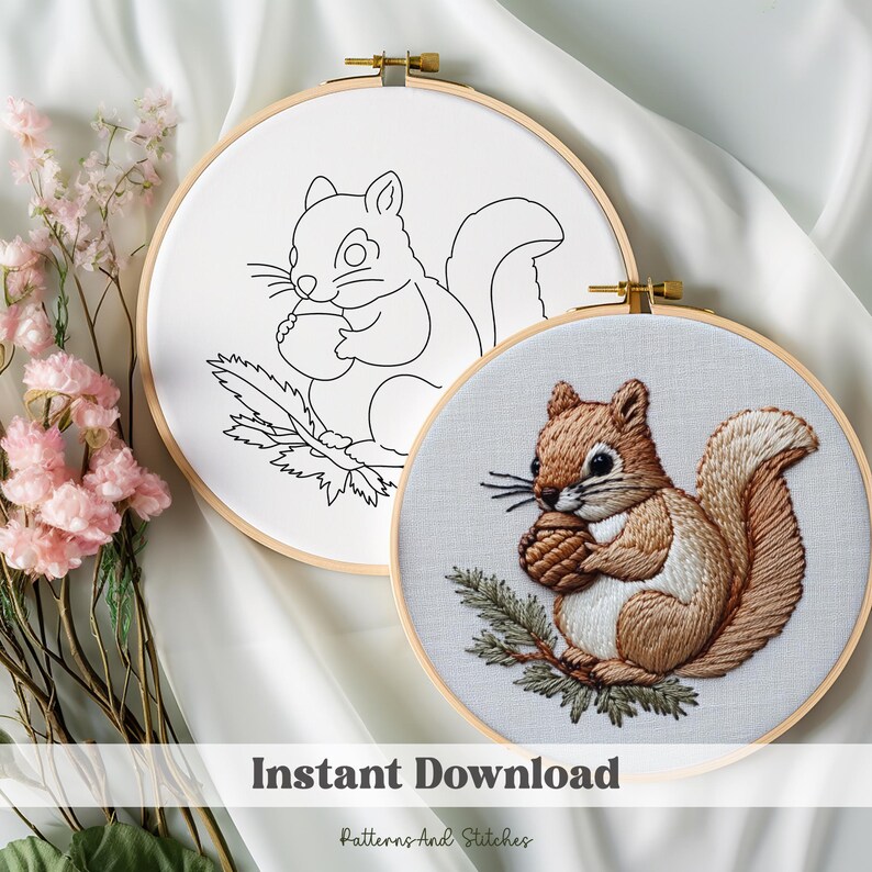 Squirrel Embroidery Pattern: Woodsy Needlepoint Template (digital ...