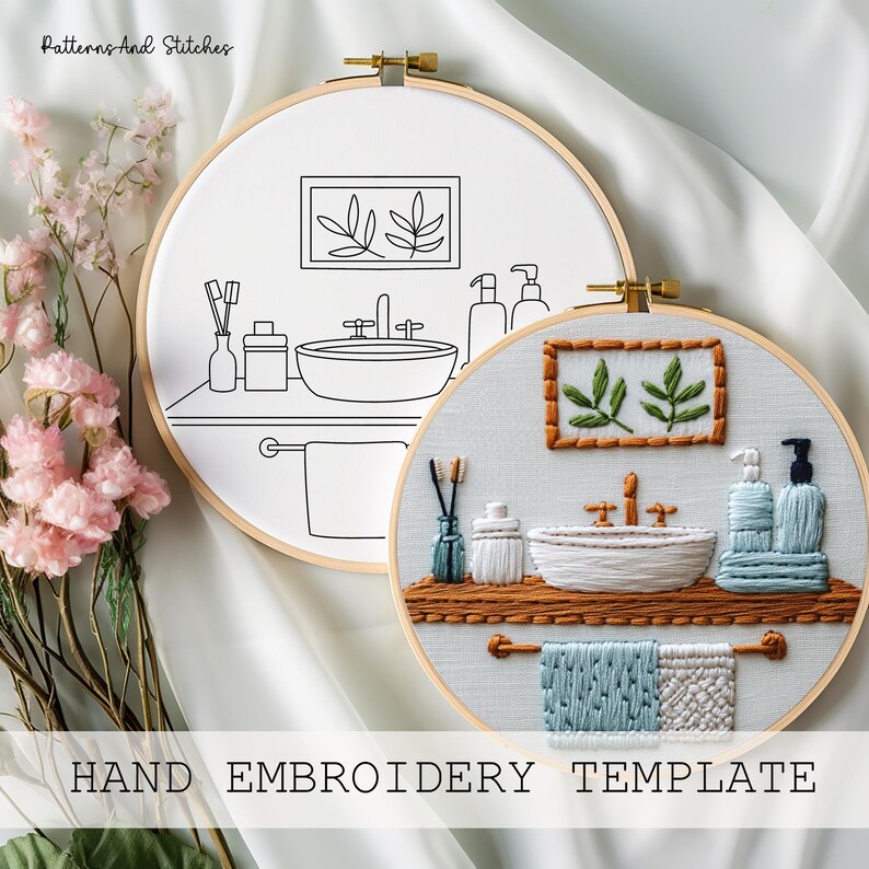 Cozy Bathroom Embroidery Pattern, Cute Home Decor (digital Pattern PDF ...