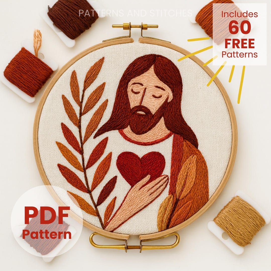 Sacred Heart of Jesus Embroidery Pattern, Catholic Hoop Art (PDF ...