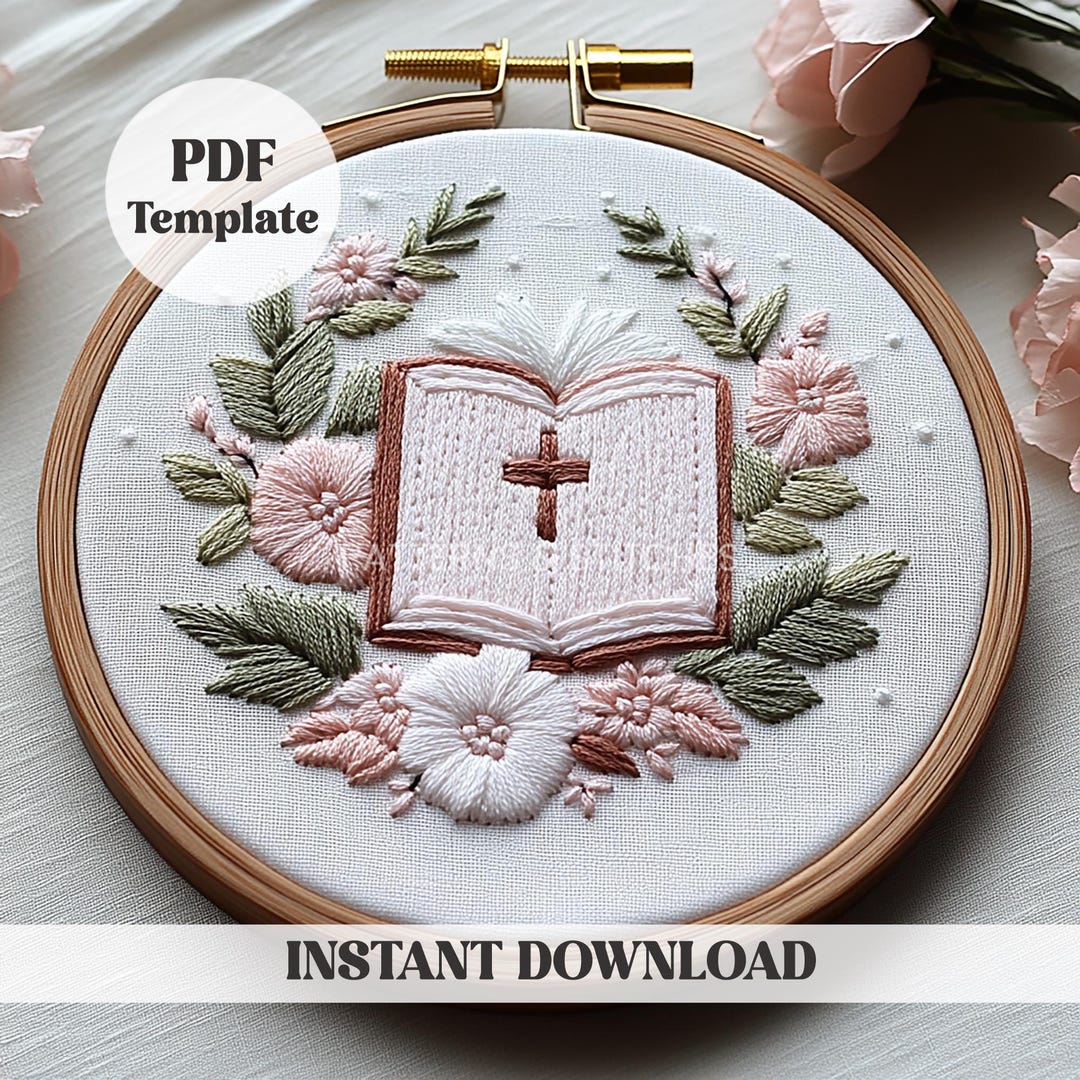 Floral Bible Embroidery Pattern, Christian Baptism Keepsake, DIY ...