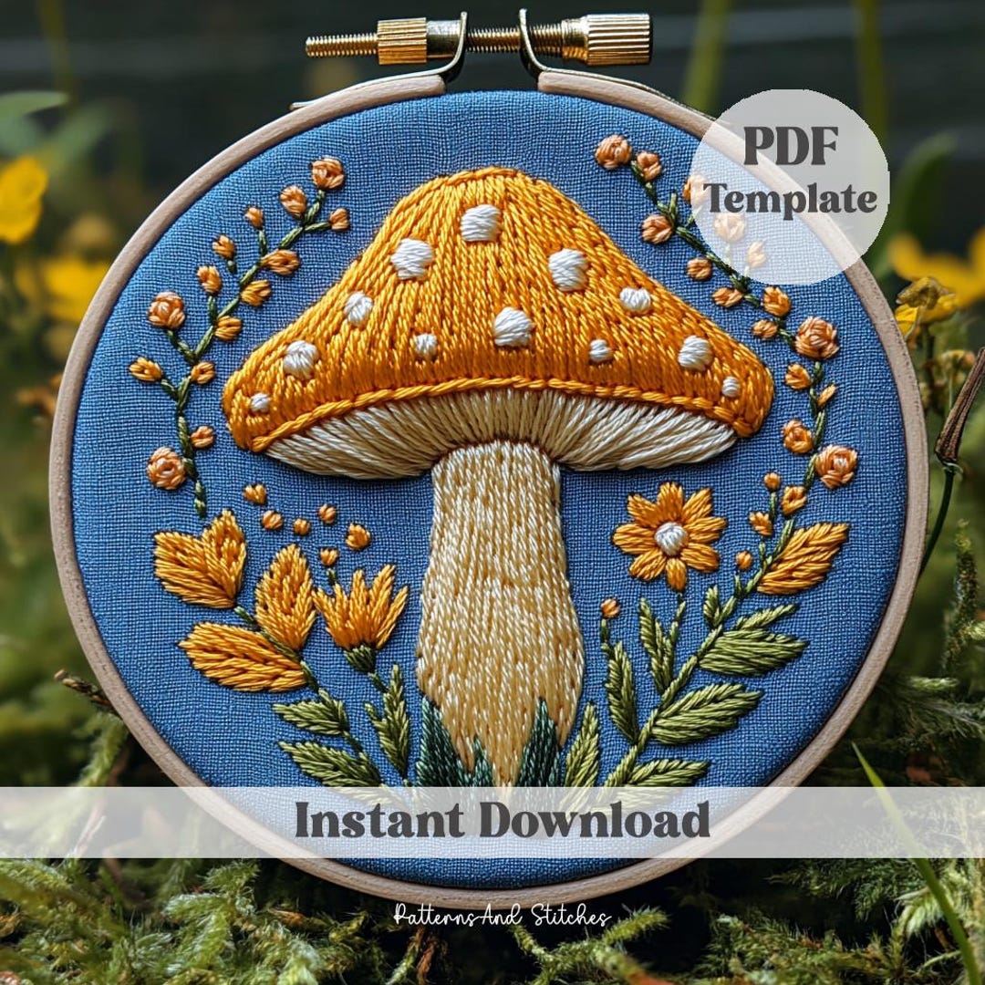 Mushroom Floral Embroidery Pattern: Beginner DIY Craft, Cottage Art ...