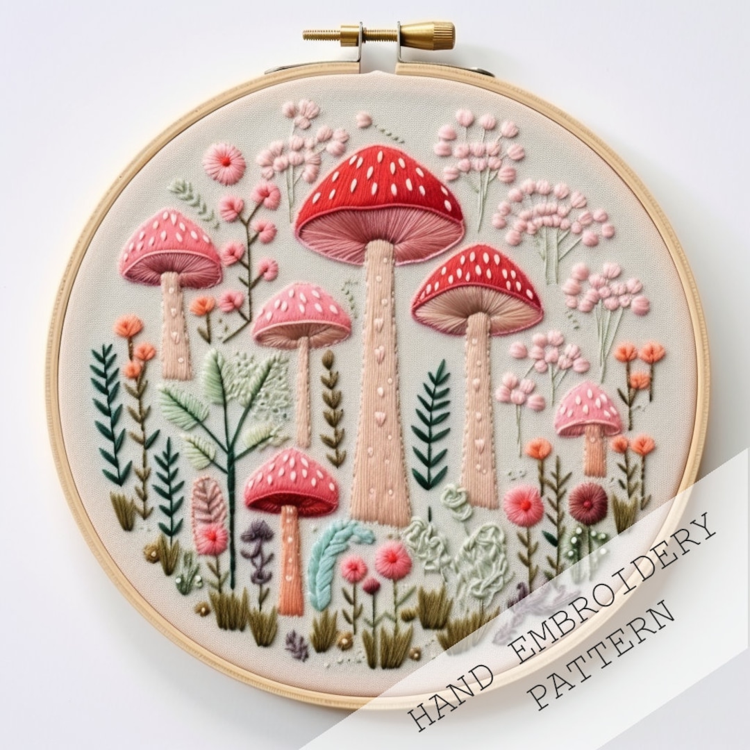 Botanical Mushroom Embroidery Pattern, Traditional Fall Embroidery ...
