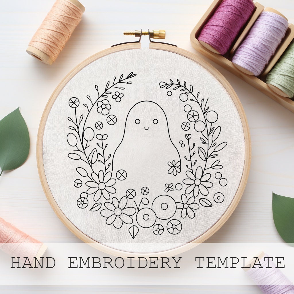 Cute Ghost Embroidery Pattern, Halloween Embroidery Pattern, Spooky ...