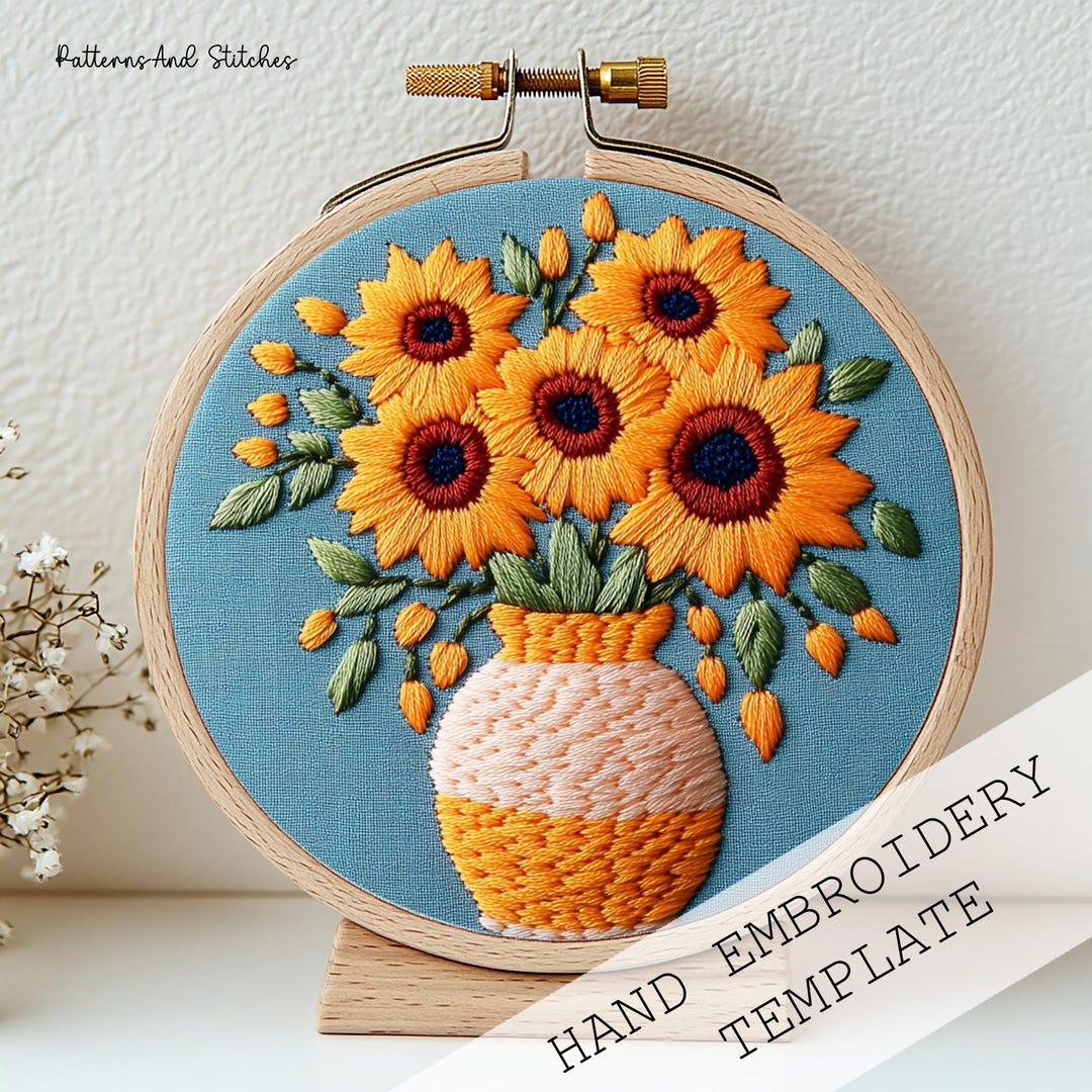 Sunflowers Vase Embroidery Pattern, Spring Embroidery, Sunflowers ...