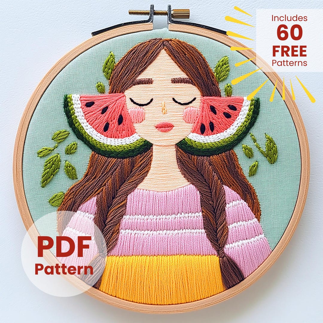 Watermelon Girl Embroidery Pattern: Summer DIY Craft (PDF Download, 6 ...